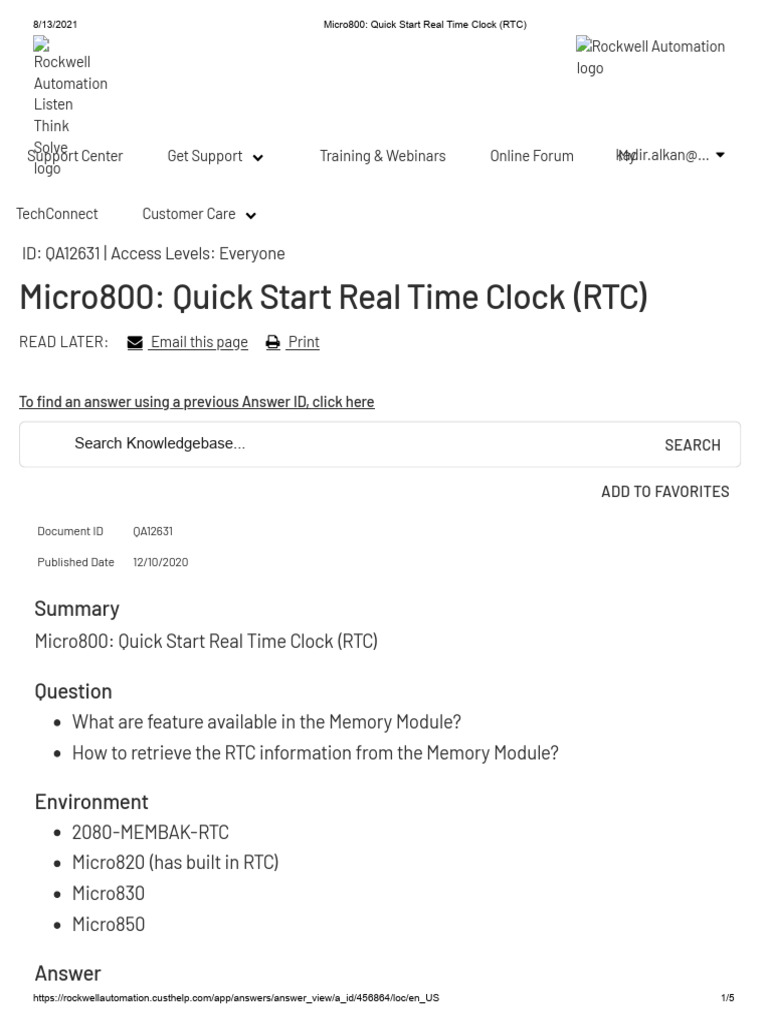 Micro800 - Quick Start Real Time Clock (RTC) | PDF | Computers