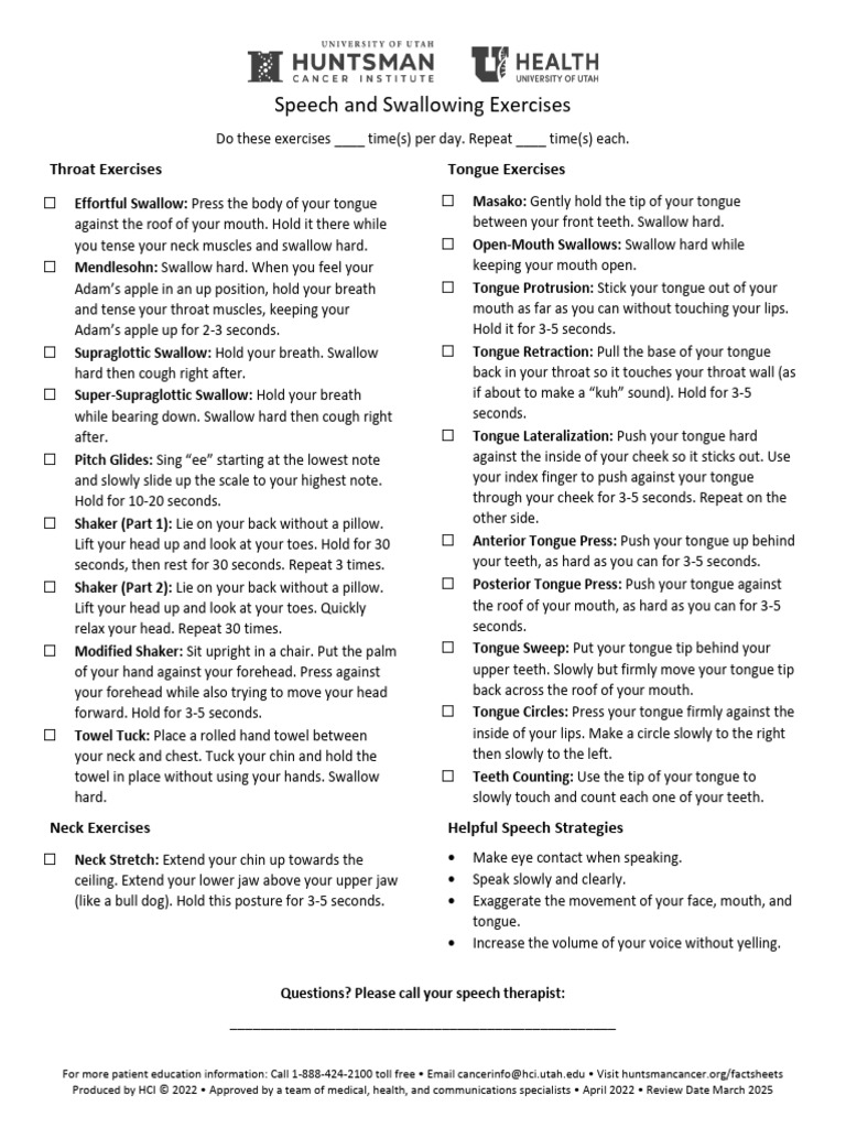 Speech and Swallowing Exercises | PDF