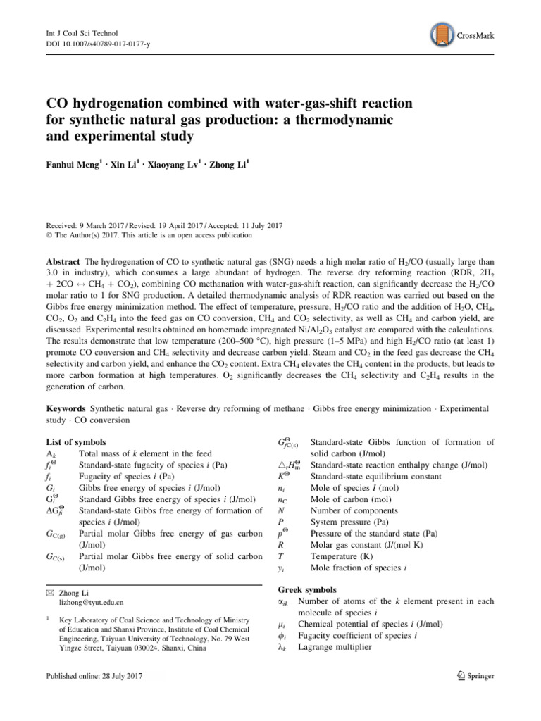 CO Hydrogenation Combined With Water-Gas-Shift Reaction For Synthetic ...