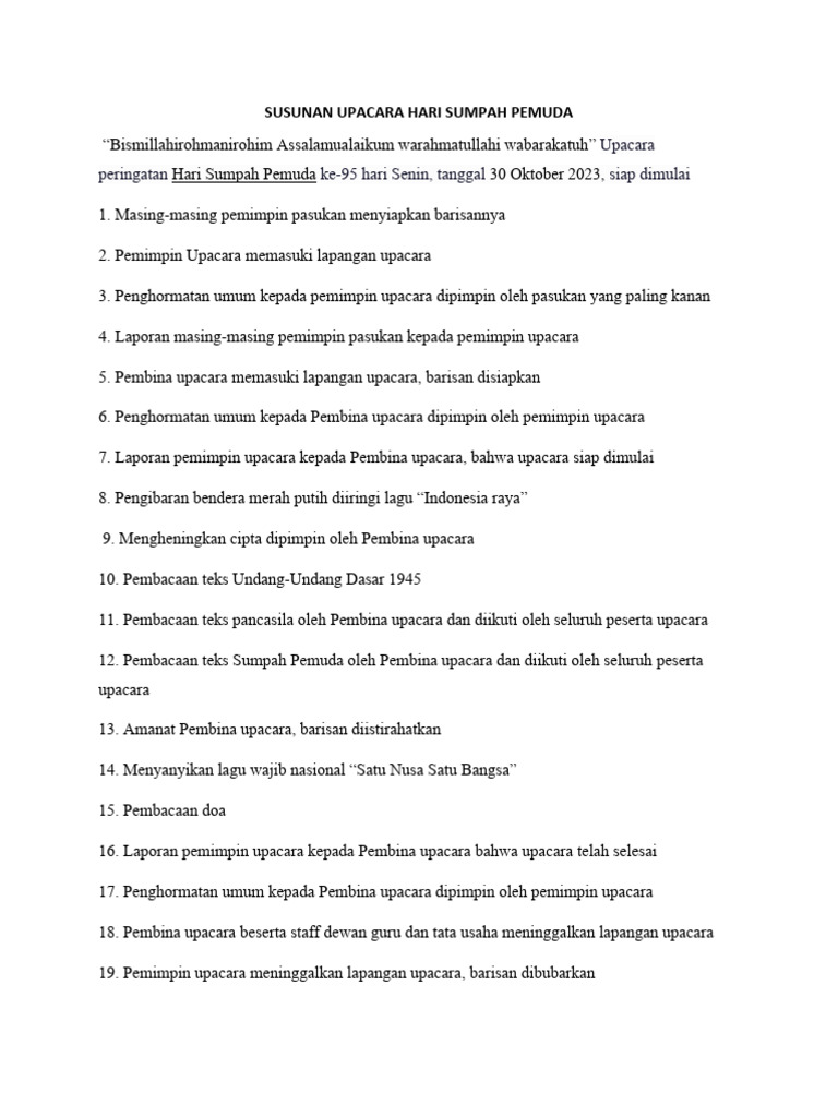 TEKS MC UPACARA HARI SUMPAH PEMUDA | PDF