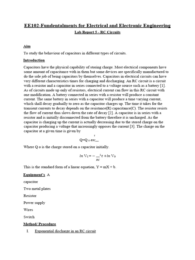 Ee102 Lab 5 | PDF | Capacitor | Electrical Network