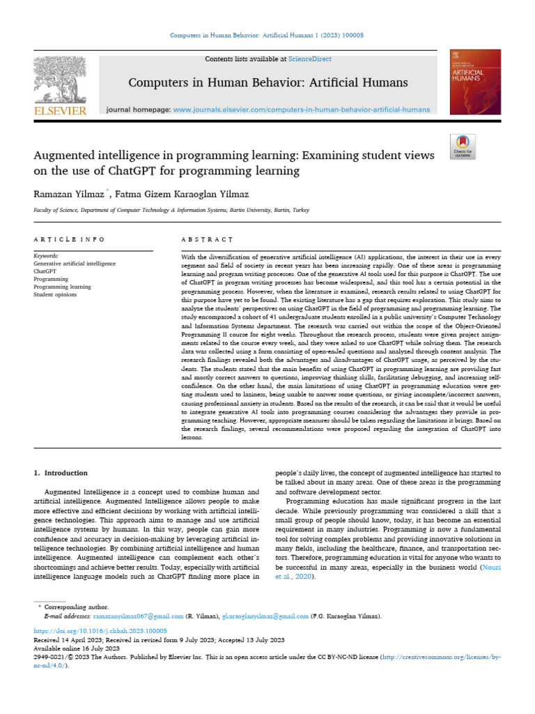 Augmented Intelligence in Programming Learning Examining Student Views | PDF | Computer ...