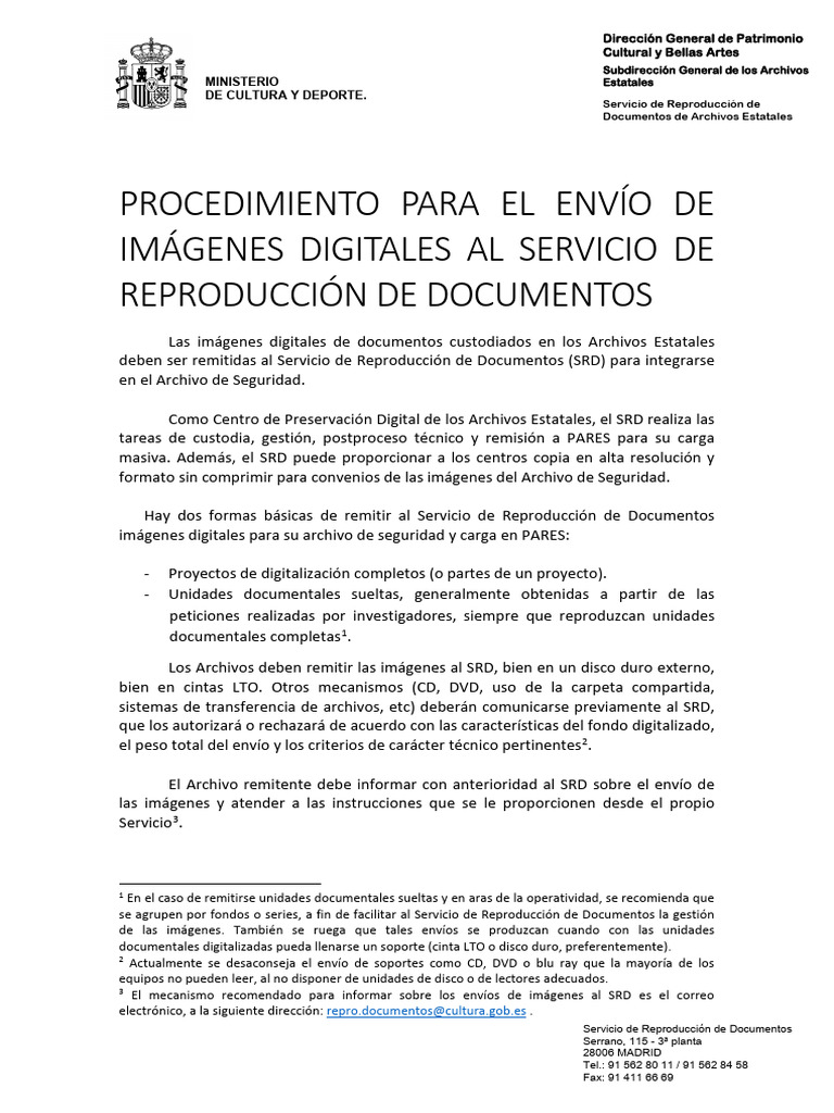 Procedimiento para El Env o de Im Genes Al SRD v2 0 | PDF | Escáner de imagen | Metadatos