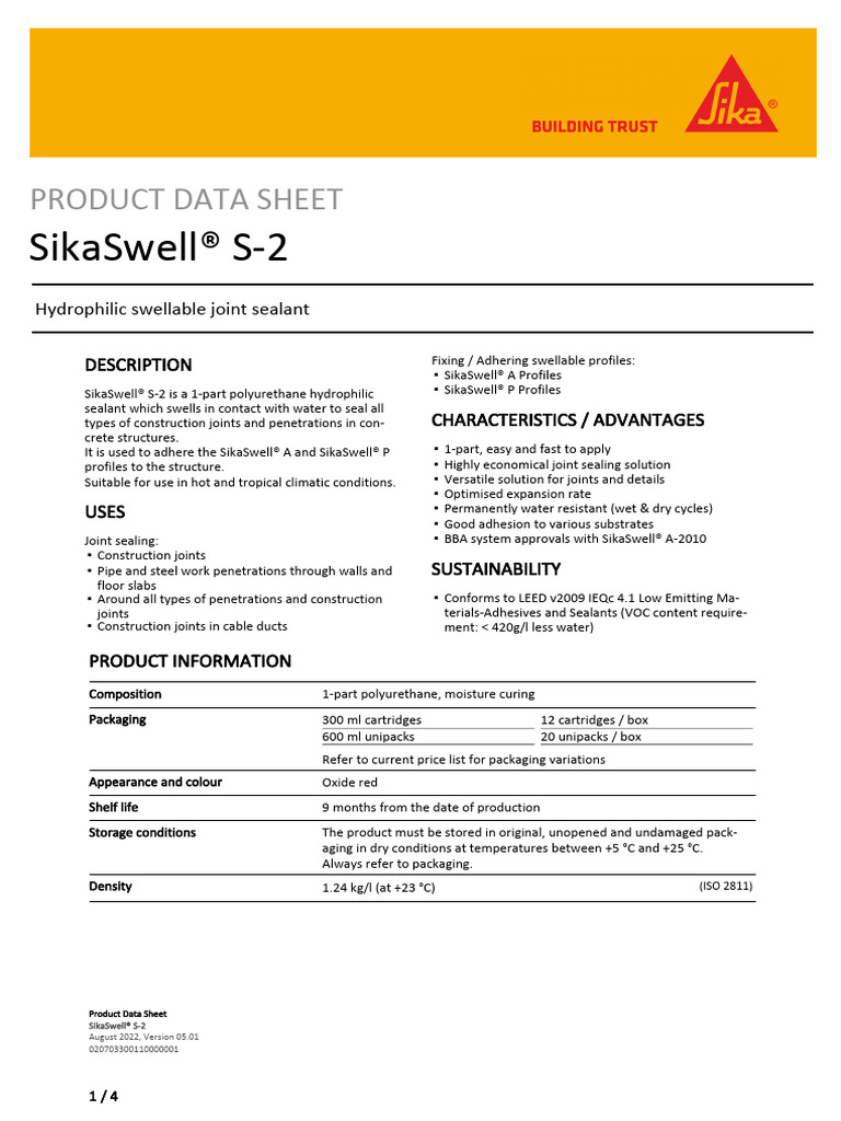 Sikaswell s-2 EN | PDF | Concrete | Building Engineering