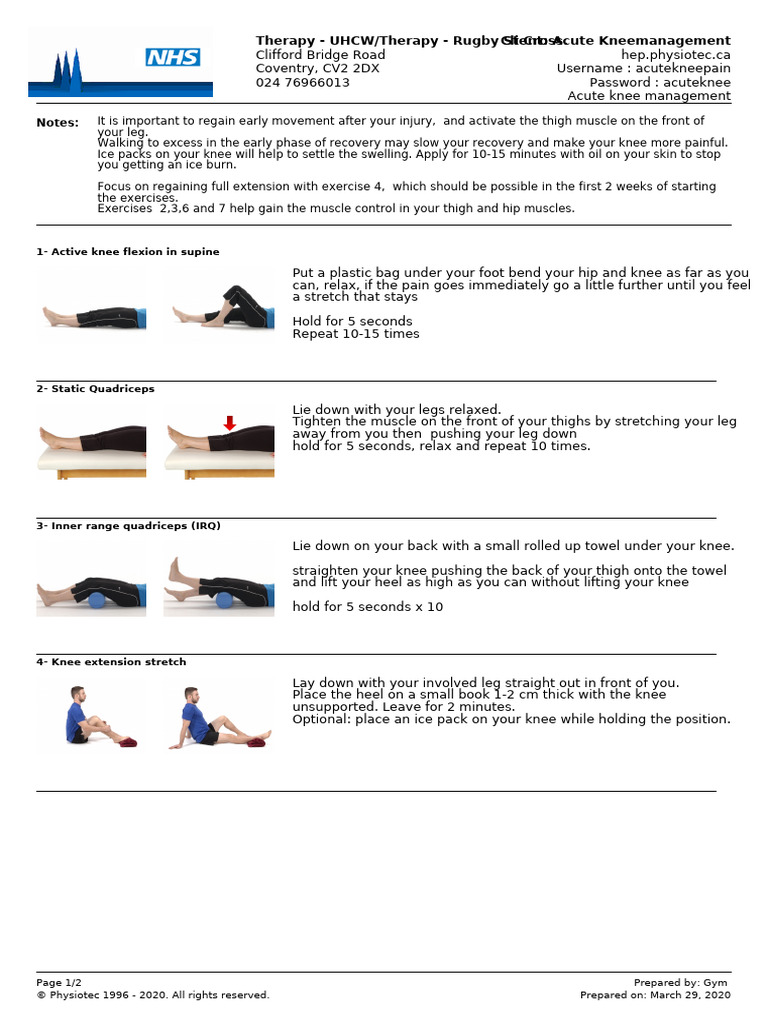 Acute Knee Injury General Exercises | PDF | Knee | Anatomical Terms Of ...