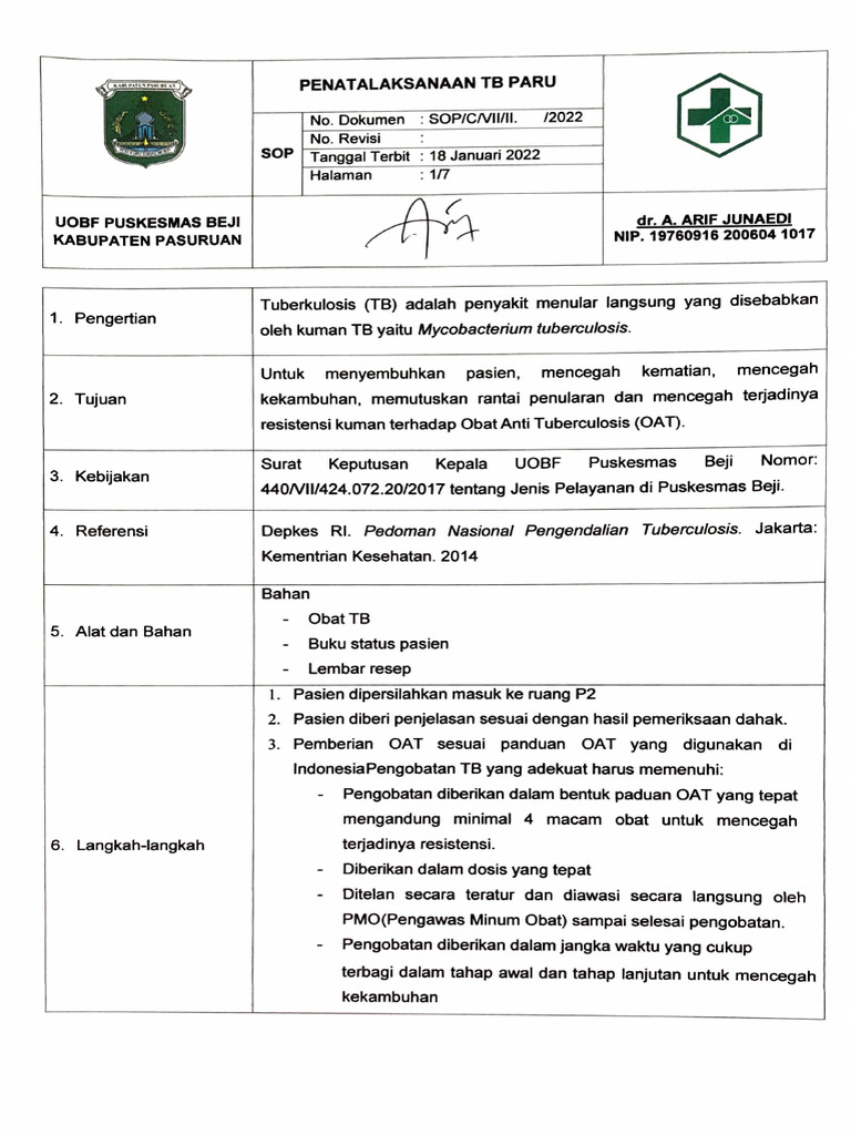 Penatalaksanaan TB Paru di Puskesmas Beji | PDF