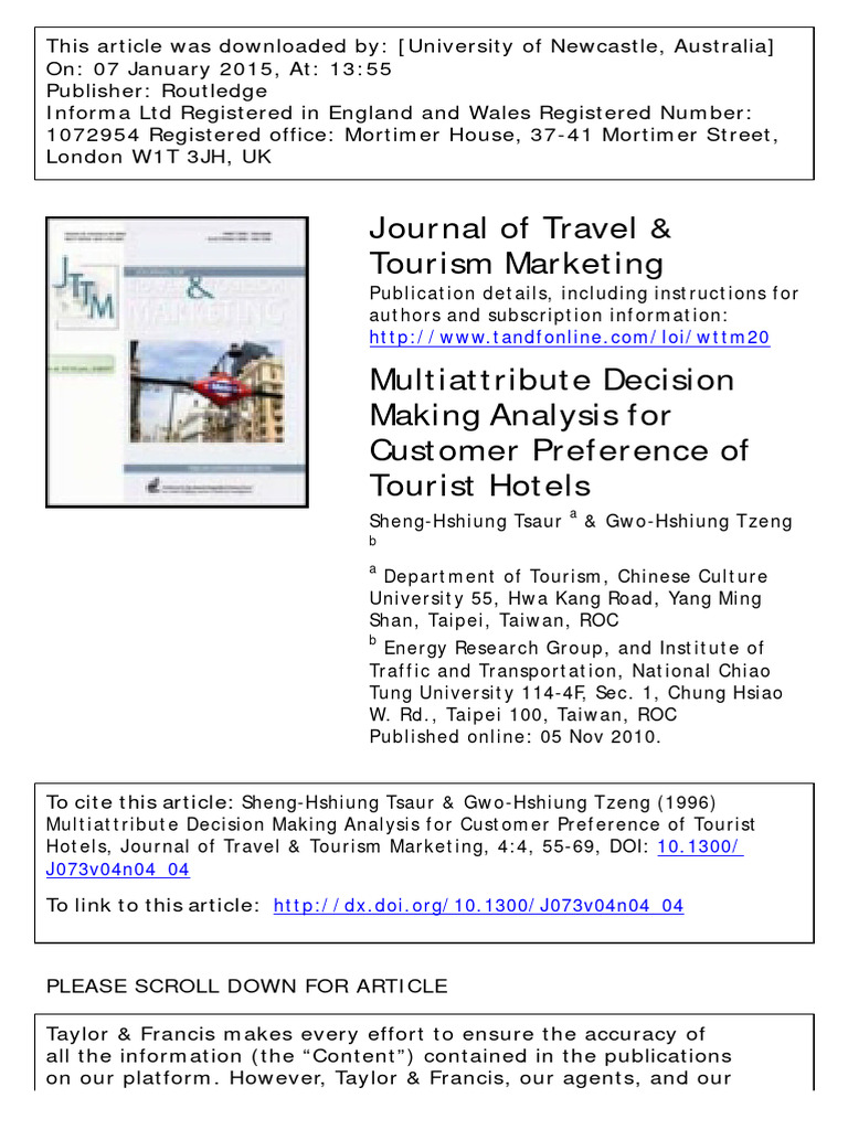 Multiattribute Decision Making Analysis For Customer Preference of Tourist Hotels | PDF