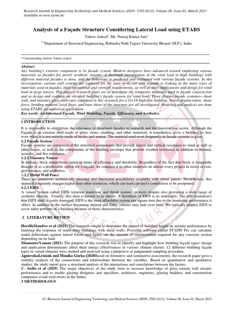 Analysis of A Facade Structure Considering Lateral Load Using ETABS ...