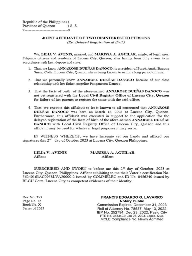 Affidavit-of-Two-Disinterested-Person BIRTH | PDF Affidavit-of-Two-Disinterested-Person BIRTH | PDF