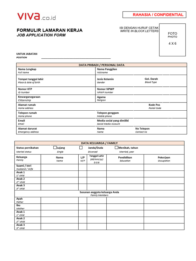Formulir Lamaran Kerja Lengkap | PDF