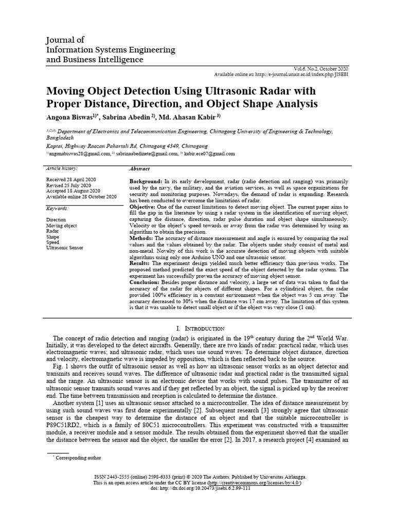 Ultrasonic Radar for Moving Object Detection | PDF