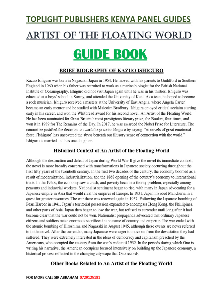An Artist of the Floating World Guide | PDF | General Fiction