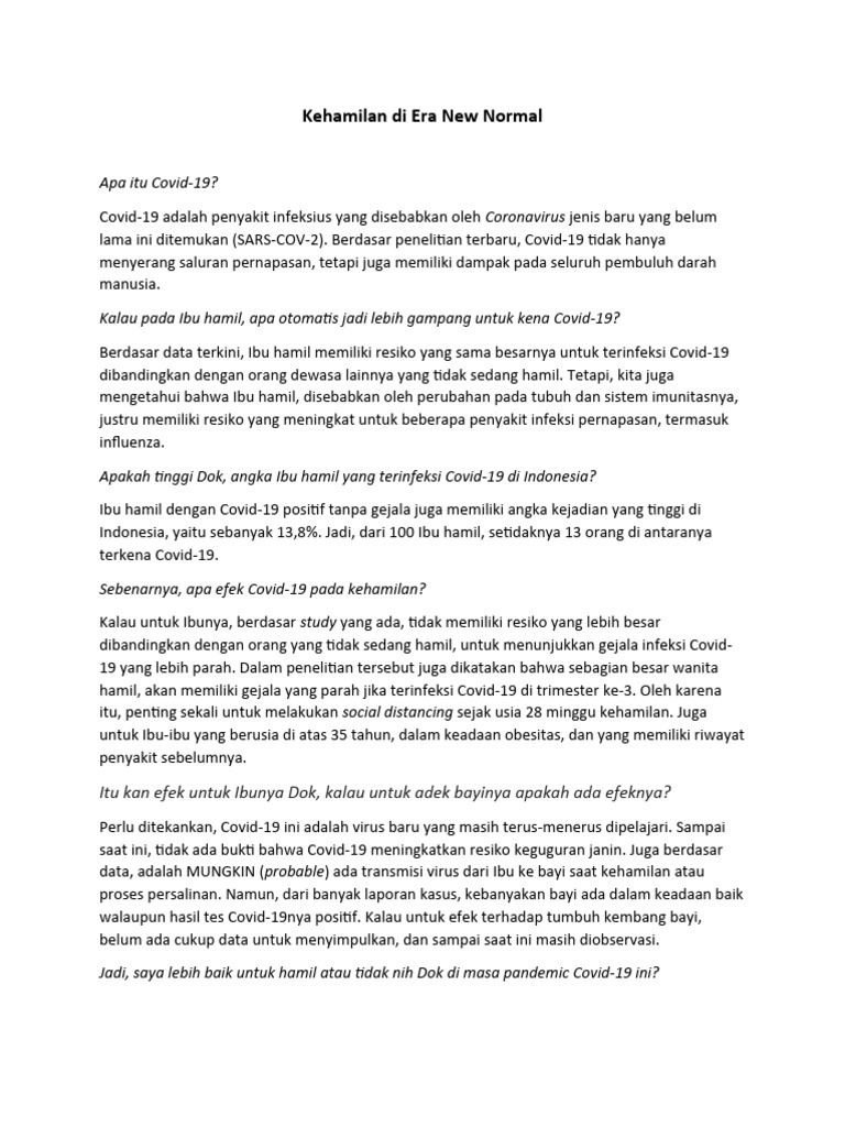 Kehamilan Di Era New Normal - QnA | PDF