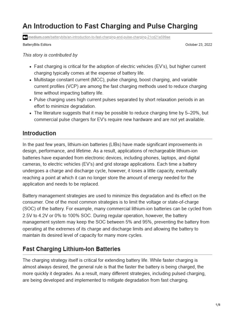 An Introduction To Fast Charging and Pulse Charging | PDF ...