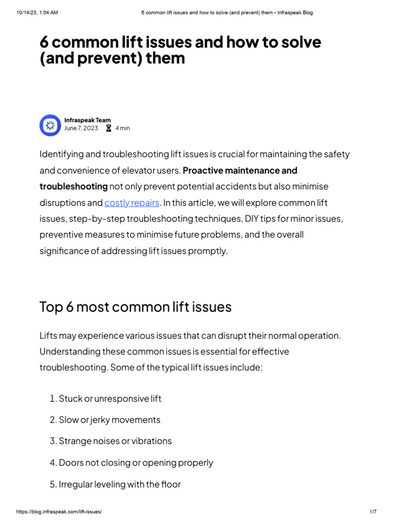 6 Common Lift Issues and How To Solve (And Prevent) Them - Infraspeak ...