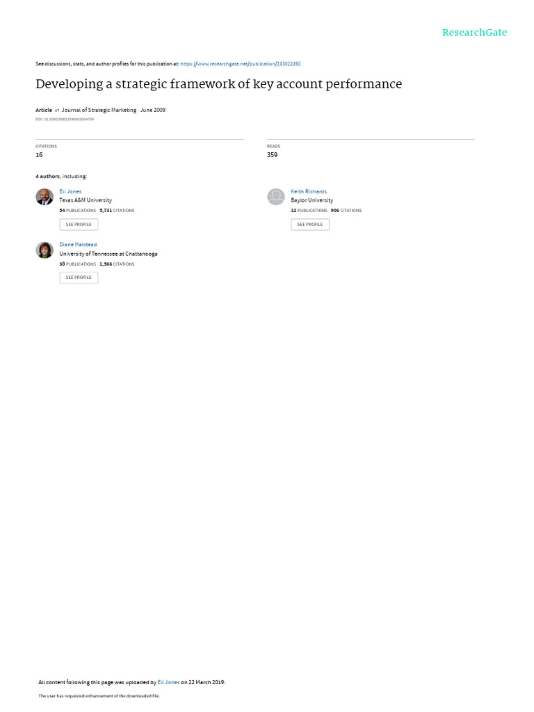 Developing A Strategic Framework of Key Account Performance | PDF ...