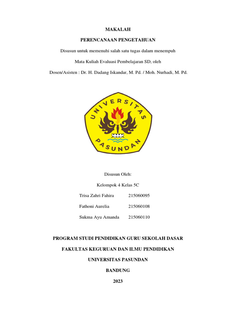 Kel 4 Makalah Perencanaan Pengetahuan Evaluasi Pembelajaran SD 5c | PDF