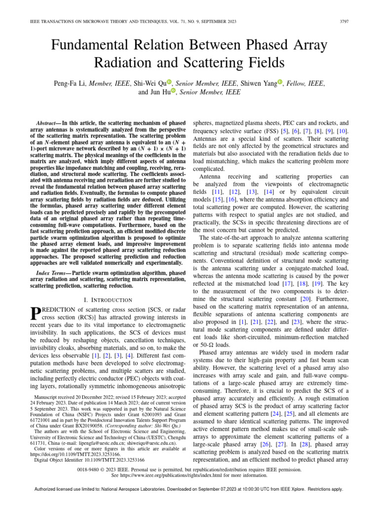 Fundamental Relation Between Phased Array Radiation and Scattering Fields | PDF | Antenna (Radio ...