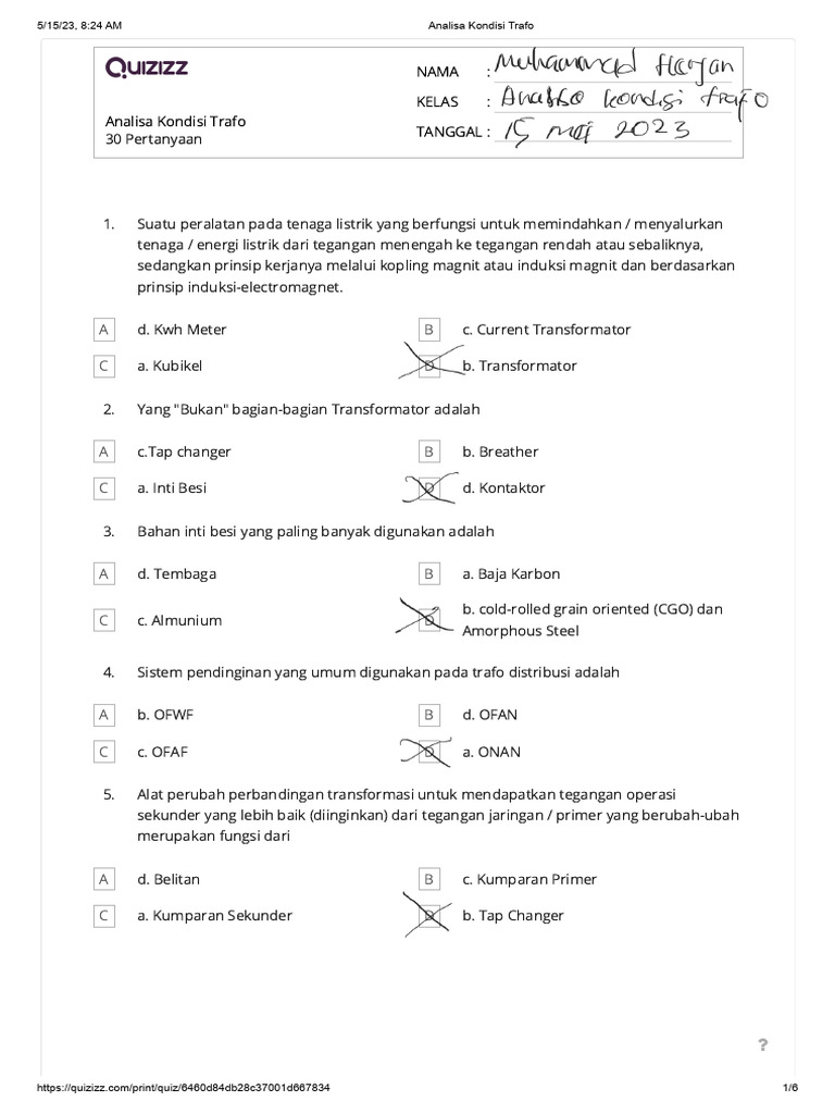 Soal Analisa Kondisi Trafo - 230515 - 104228 - 230515 - 110320 | PDF | Teknologi & Rekayasa