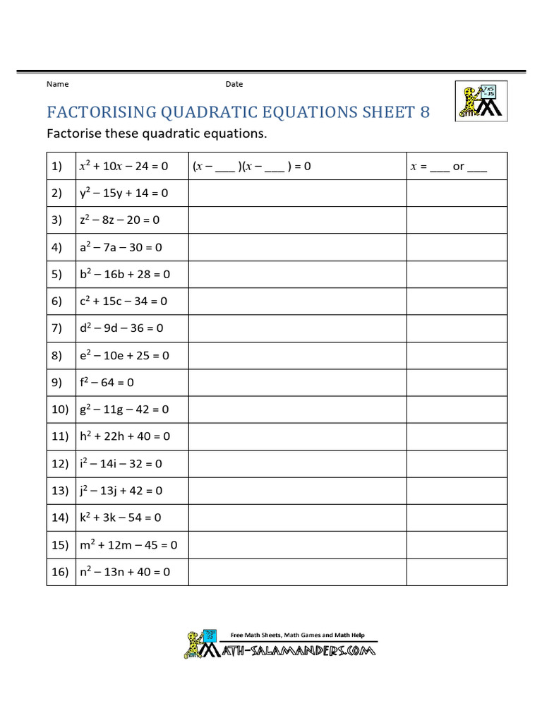 Actorising Quadratic Equations 8 | PDF