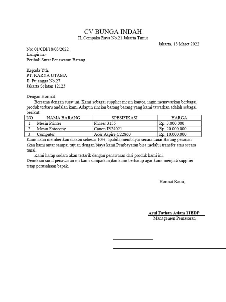 Arul - Surat Penawaran - 11BDP | PDF