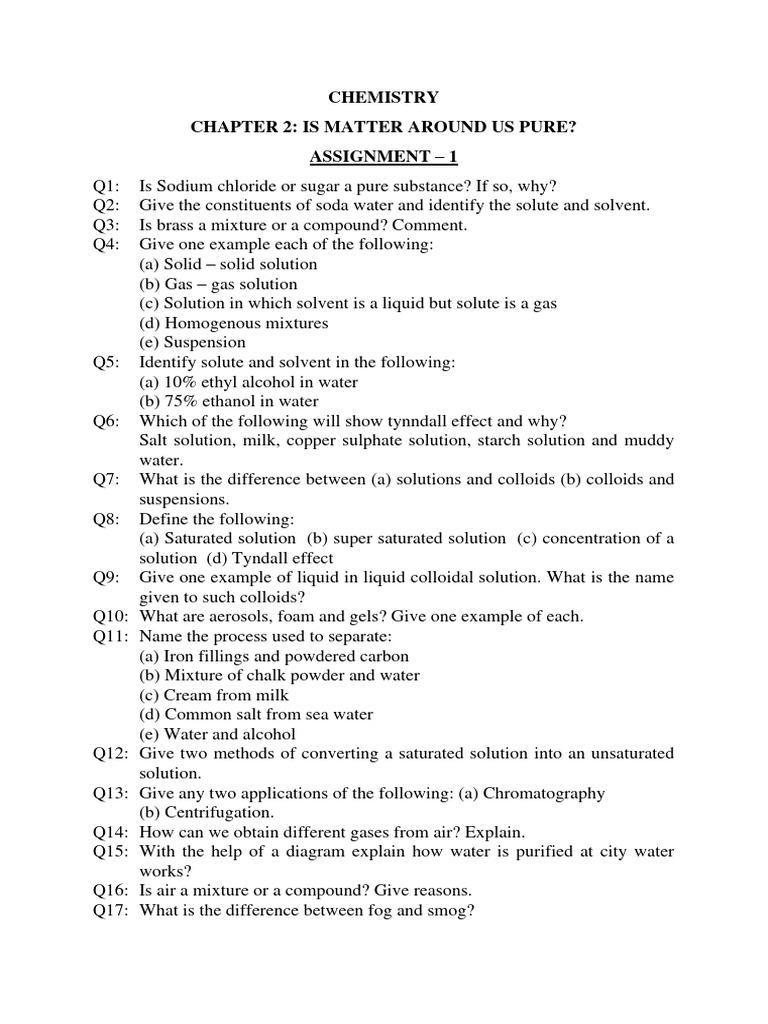 Chemistry Chapter 2 Assignment | PDF | Chemical Substances | Nature
