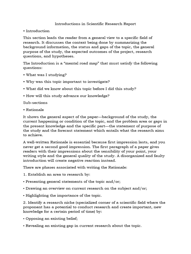 Introductions in Scientific Research Report | PDF