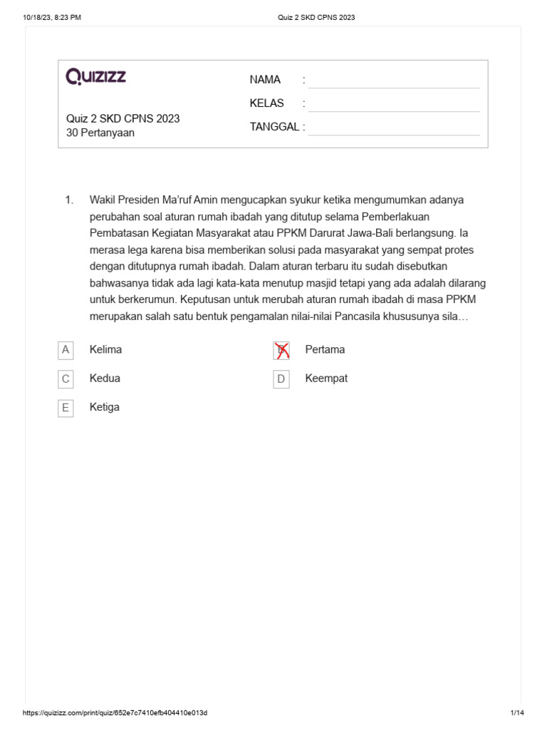 Pembahasan Quiz 2 SKD CPNS 2023 - 231020 - 210730 | PDF
