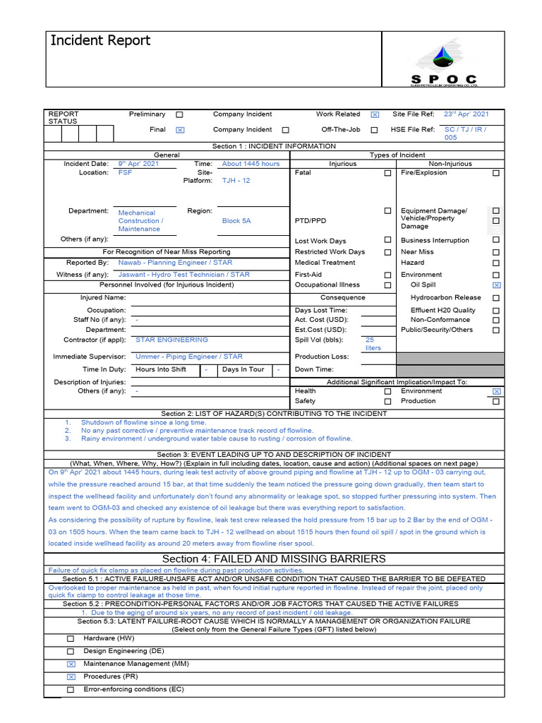 02 - Incident Investigation Report - 9th Apr' 2021 | PDF | Leak | Safety