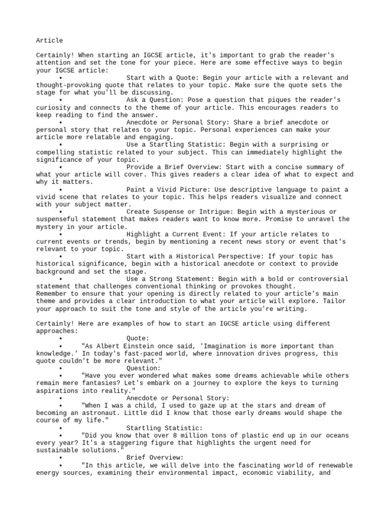 Article Writing Igcse | PDF