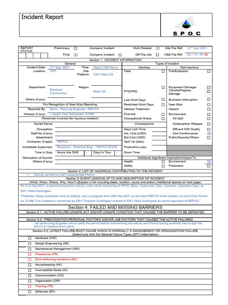 Incident Investigation Report - 21st Sep' 2021 | PDF | Safety ...