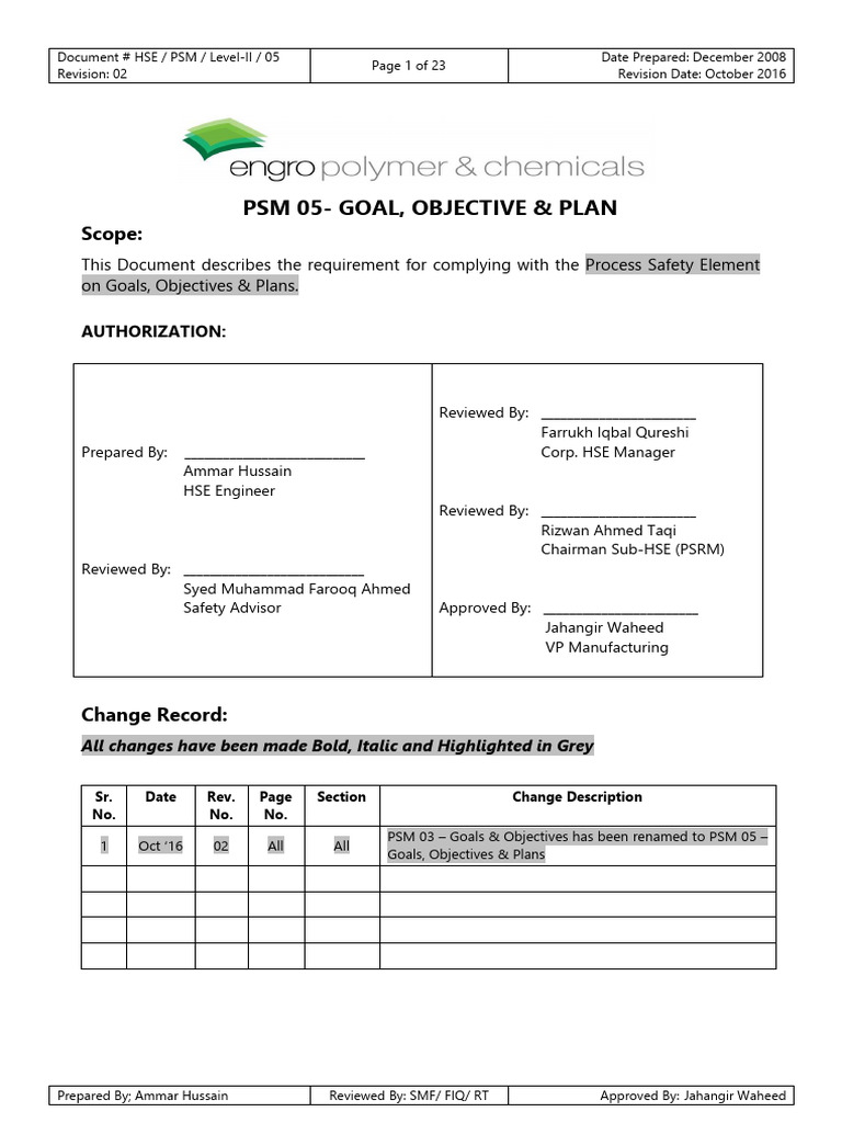 PSM 05 - Goals, Objectives & Plans - Level 2 Document | PDF ...