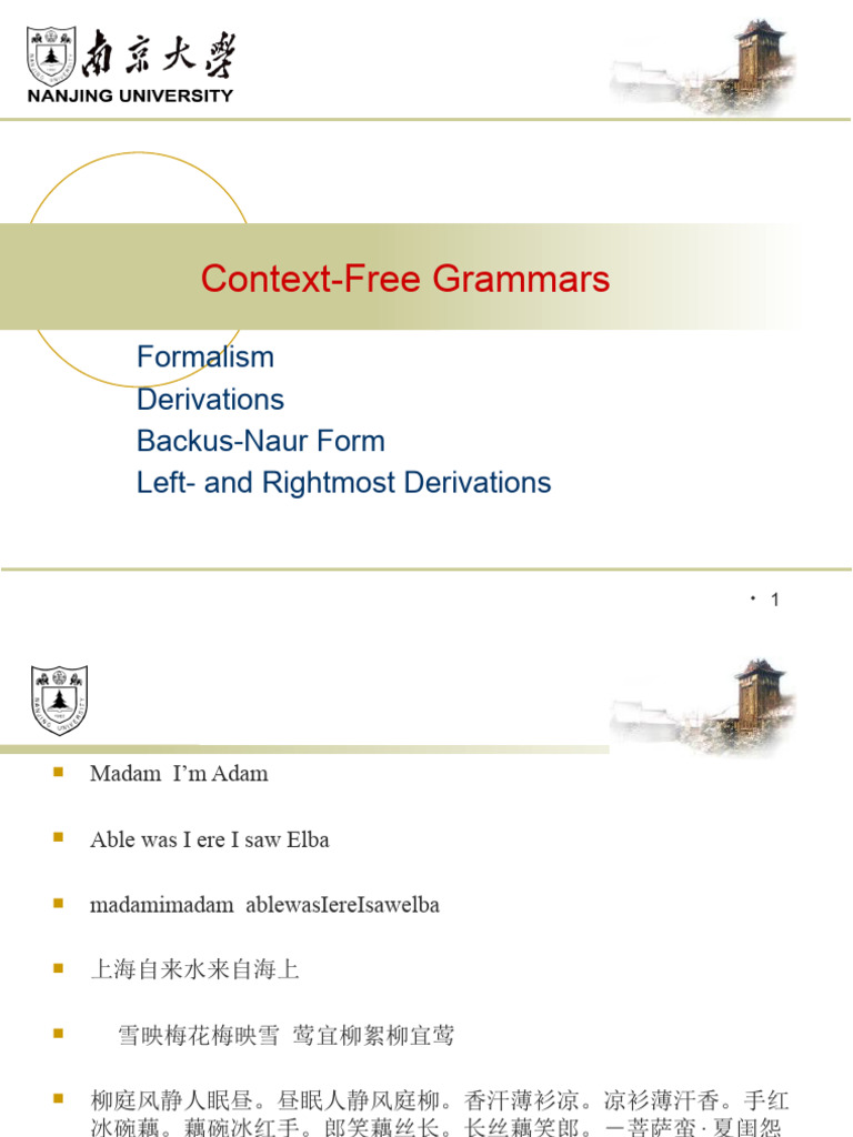 Context-Free Grammars: Formalism Derivations Backus-Naur Form Left-And Rightmost Derivations | PDF