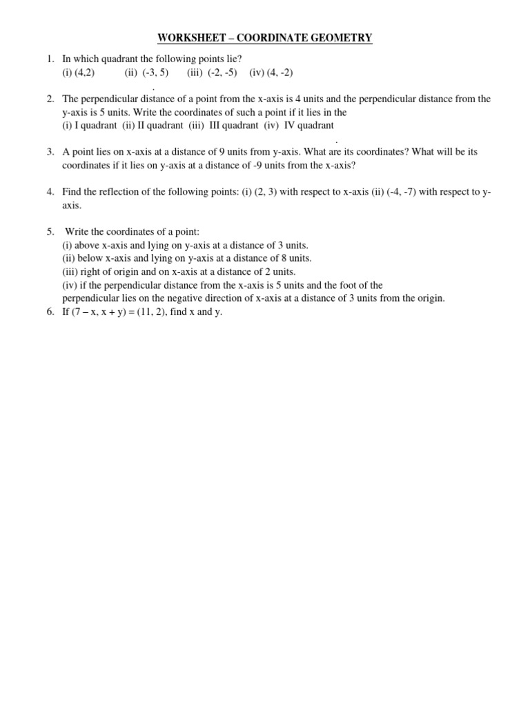 Worksheet - Coordinate Geometry | PDF