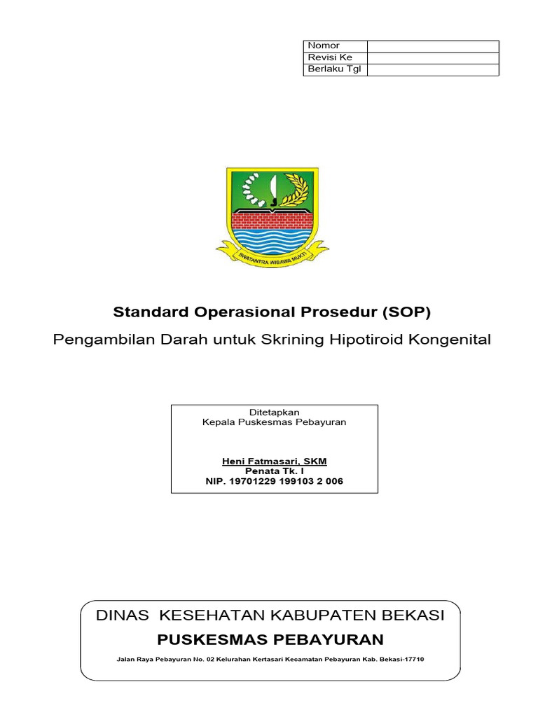 3.9.1.c SOP Pengambilan Darah Untuk Skrining Hipotiroid Kongenital | PDF 3.9.1.c SOP Pengambilan Darah Untuk Skrining Hipotiroid Kongenital | PDF