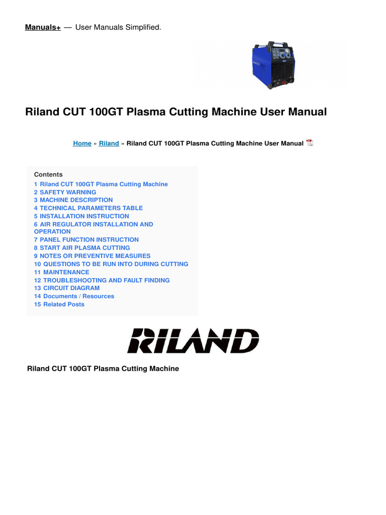 Riland CUT 100GT Plasma Cutter Manual | PDF | Switch | Power Inverter