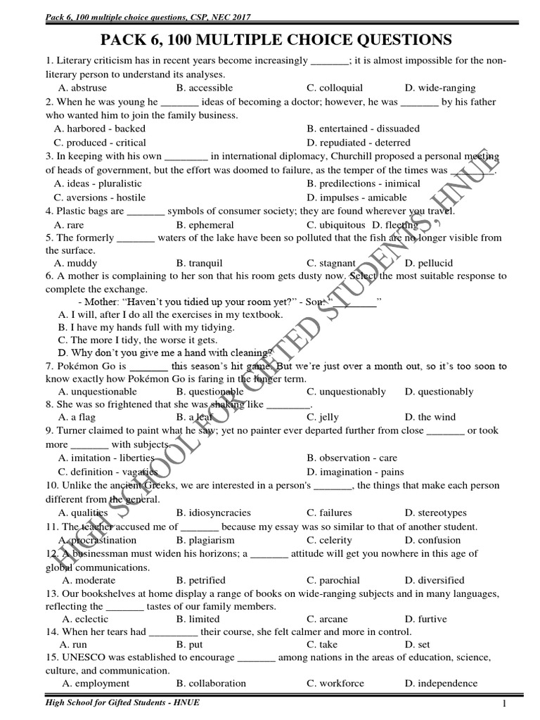 Pack 6, 100 Multiple Choice Questions, CSP, NEC 2017 | PDF | Language ...