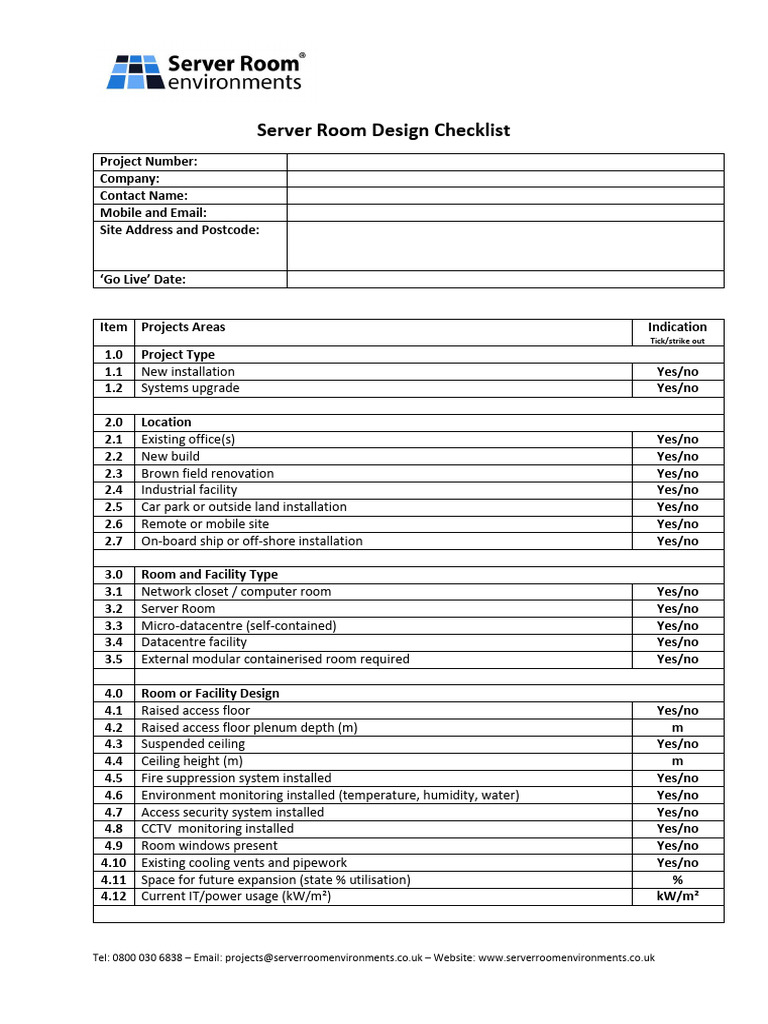 Server Room Design Requirements Checklist | PDF