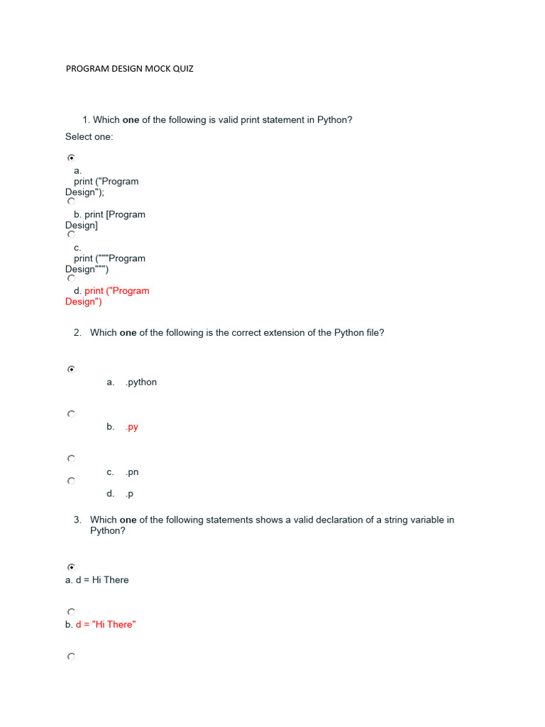 Pd Mock Quiz 9 1 Pdf Pdf Parameter Computer Programming C Programming Language