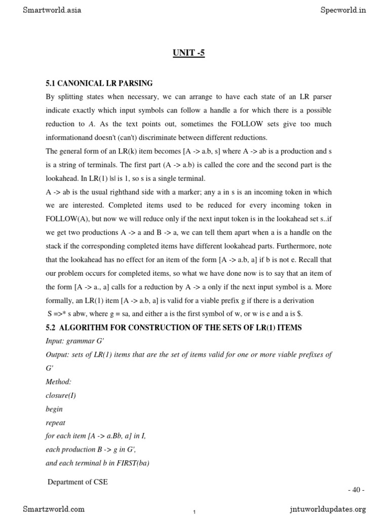 Automata Compiler Design U5 | PDF | Parsing | Mathematical Logic