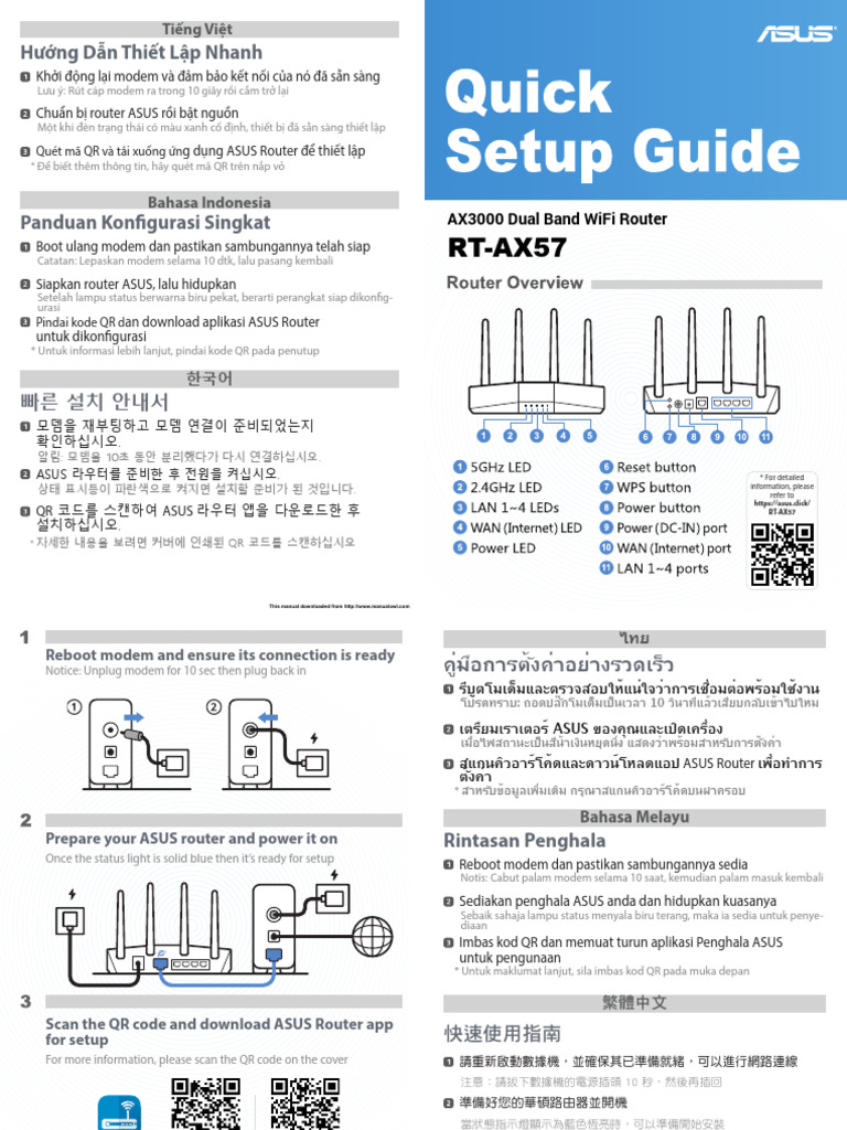 ASUS RT-AX57 AX3000 Dual Band WiFi Router Quick Setup Guide | PDF