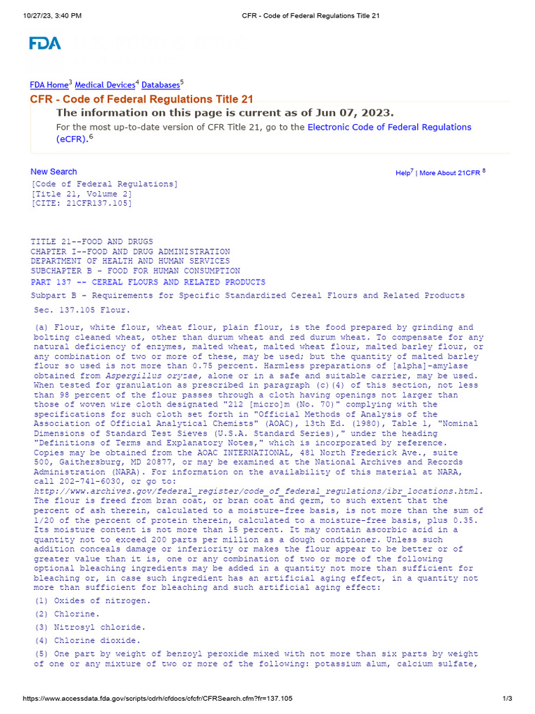 CFR - Code of Federal Regulations Title 21 | PDF
