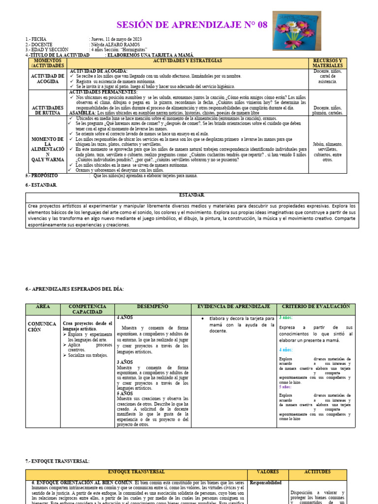 SESIÓN DE APRENDIZAJE No.08 | Descargar gratis PDF | Maestros | Aprendizaje