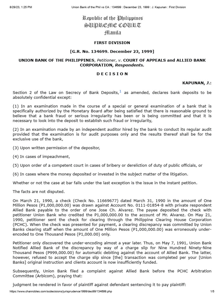 Union Bank vs CA: Bank Deposit Secrecy Case | PDF | Lawsuit | Complaint