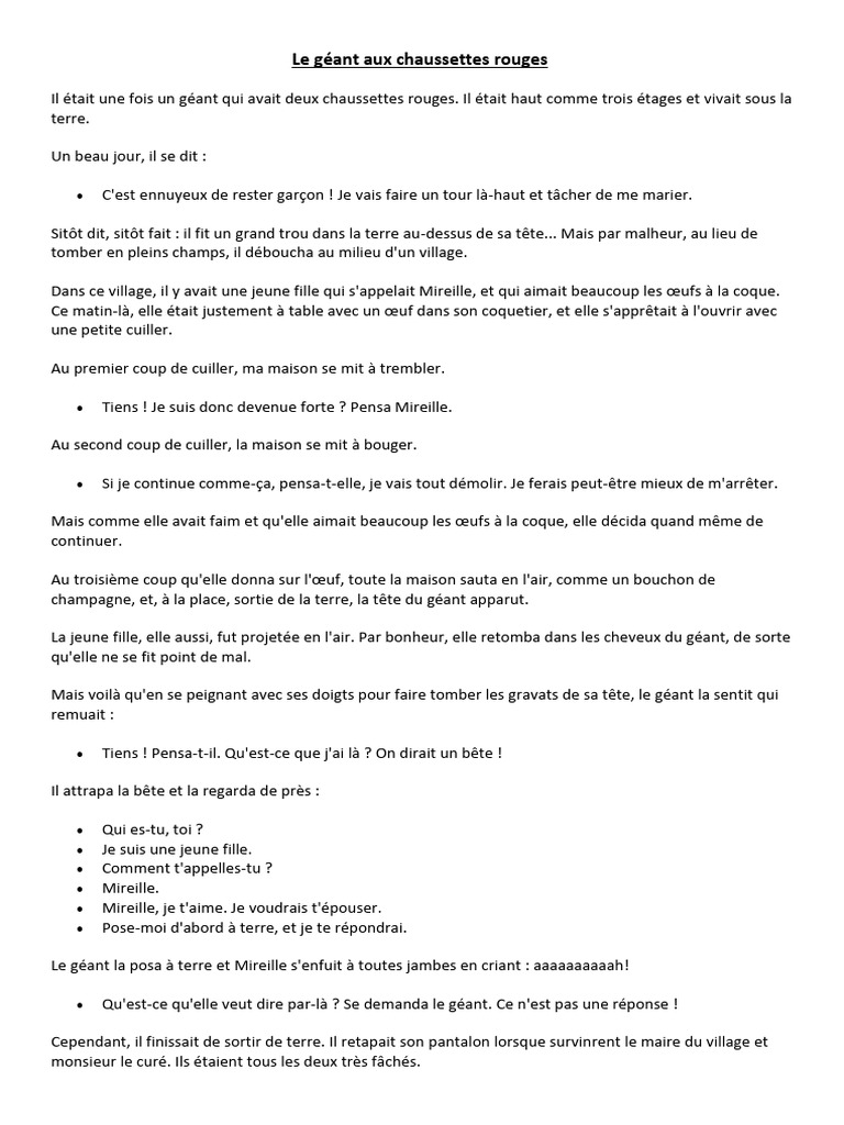 Tapuscrit Modifiable Le Geant Aux Chausettes Rouges 1 | PDF
