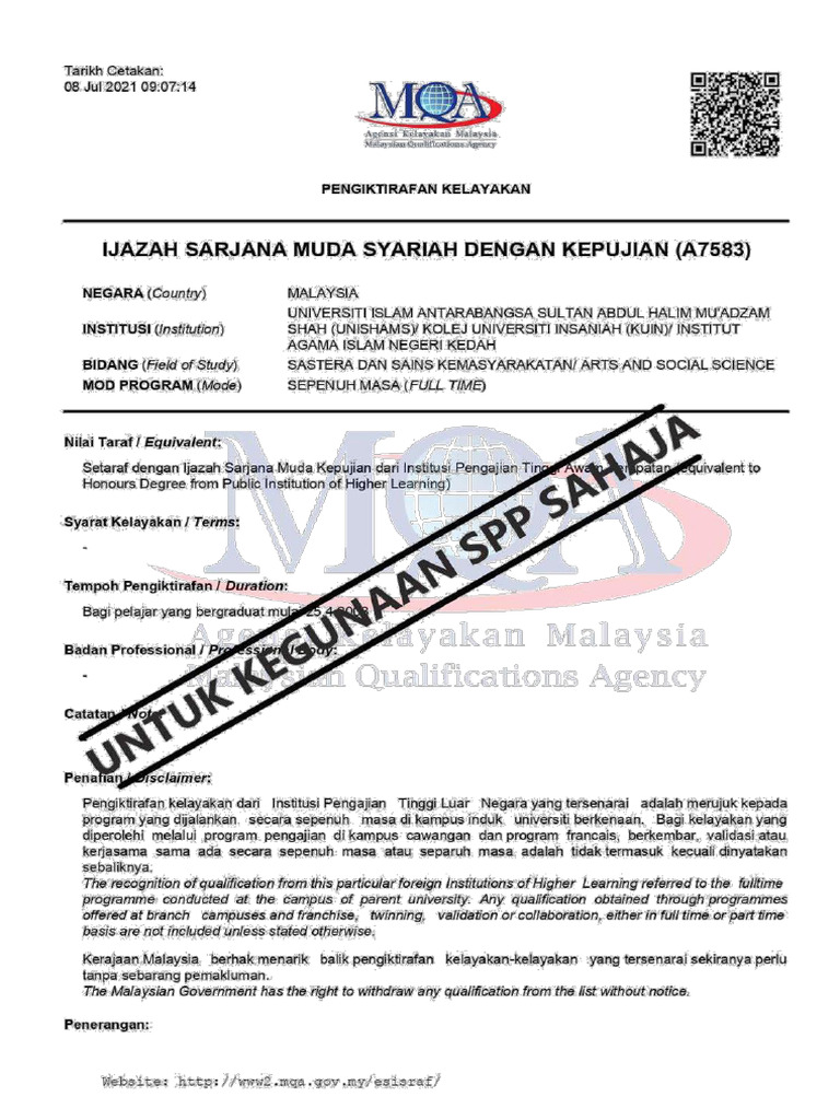 3.5 Pengiktirafan Kelayakan MQA | PDF