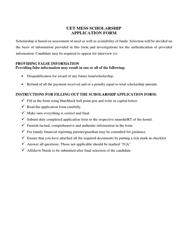 Application-Form - Mess Scholarship | Download Free PDF | Renting | Loans