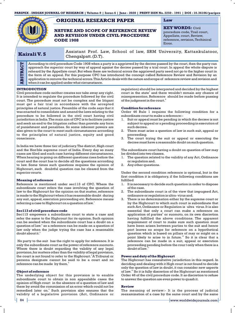 Nature and Scope of Reference Review and Revision Under Civil Procedure Code 1908 - June - 2020 ...