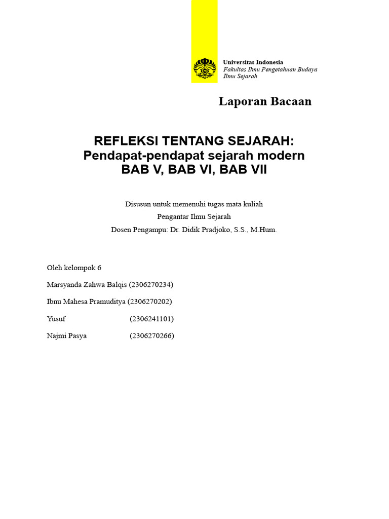 Laporan Bacaan - 6 - Refleksi Tentang Sejarah | PDF