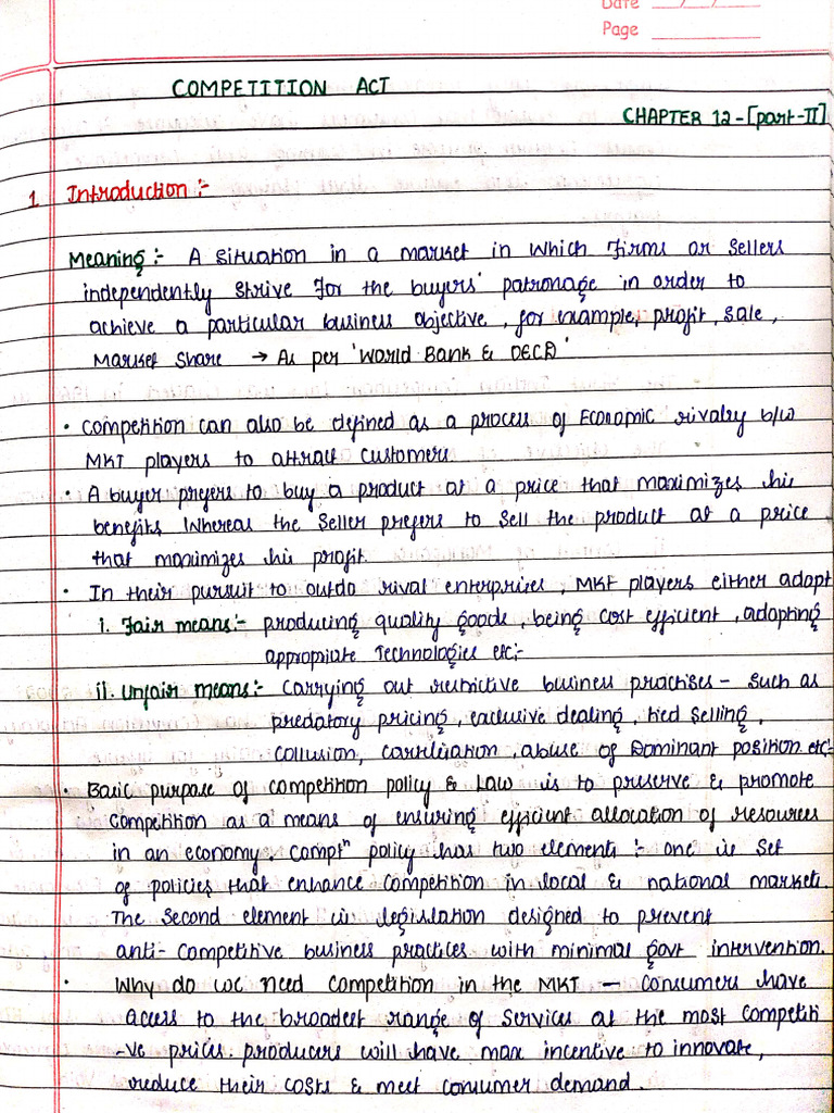 Competition Act (EBCL) CS Executive - Hand Written Notes | PDF